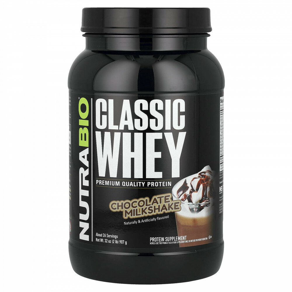 NutraBio, Classic Whey Protein, шоколадный молочный коктейль, 907 г (2 фунта)
