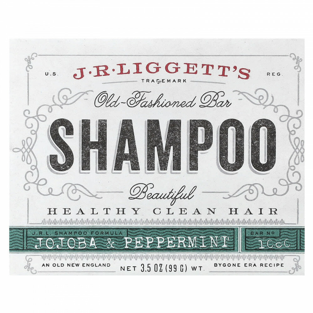 J.R. Liggett's, Old Fashioned, твердый шампунь, жожоба и перечная мята, 99 г (3,5 унции)