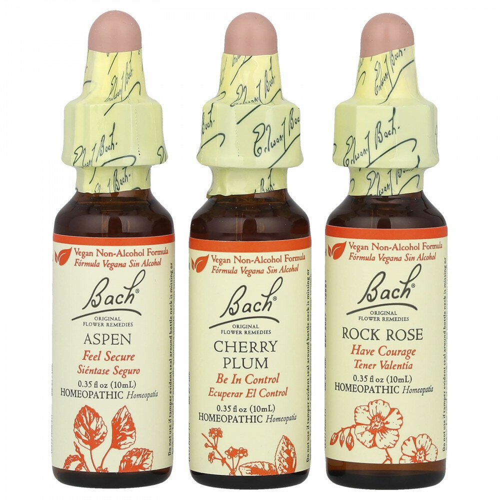 Bach, Original Flower Remedies, набор для храбрости, Fear No More, 3 пипетки, 10 мл (0,35 жидк. унц.)