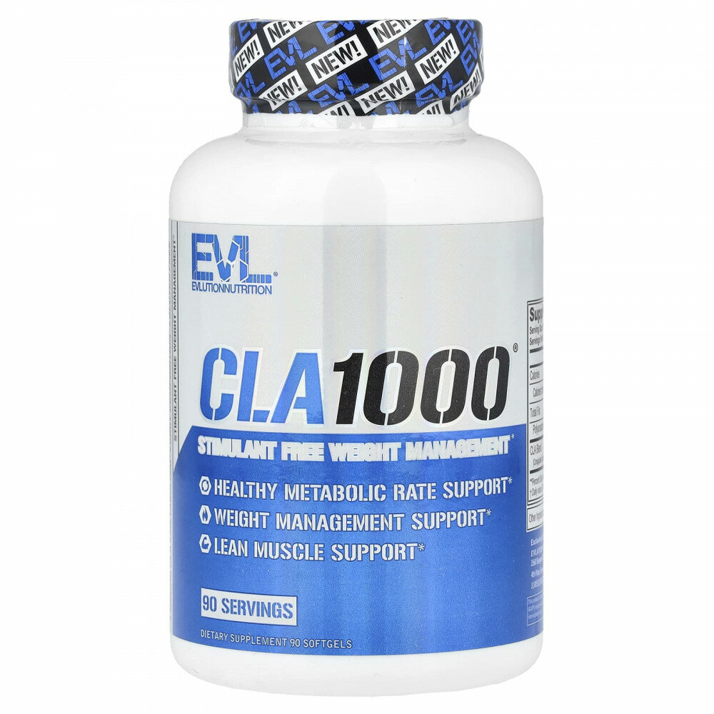 EVLution Nutrition, CLA1000®, средство для коррекции веса без стимуляторов, 90 капсул (1000 мг в 1 капсуле)