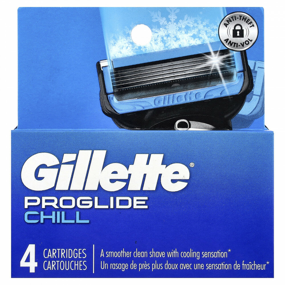 Gillette, Сменные кассеты для бритья Fusion5 Proshield, Chill, 4 кассеты