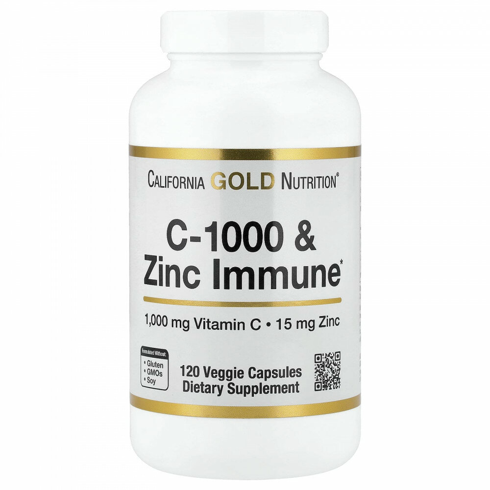 California Gold Nutrition, добавка для укрепления иммунитета C-1000 с цинком, 120 растительных капсул