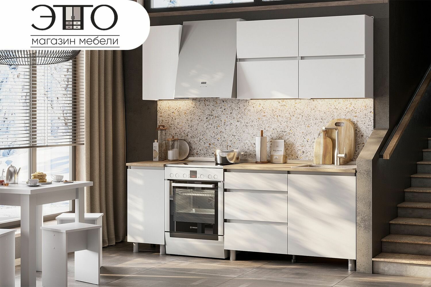 Кухонный гарнитур со столешницей "Токио" - 1,6 метра, белый