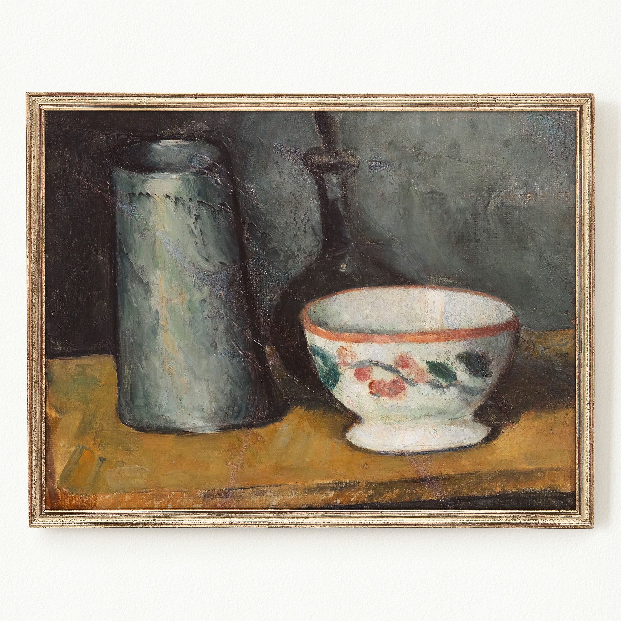 Постер "Миска, кувшин с молоком и бутылка - Поль Сезанн", 30х40 см (без рамки)