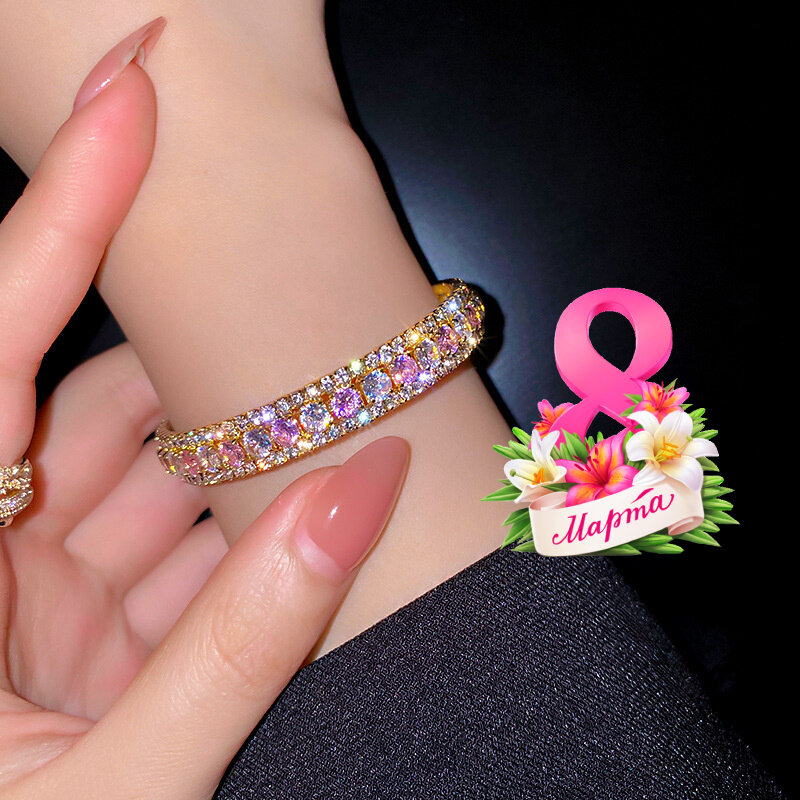 Браслет-цепочка, горный хрусталь, фианит