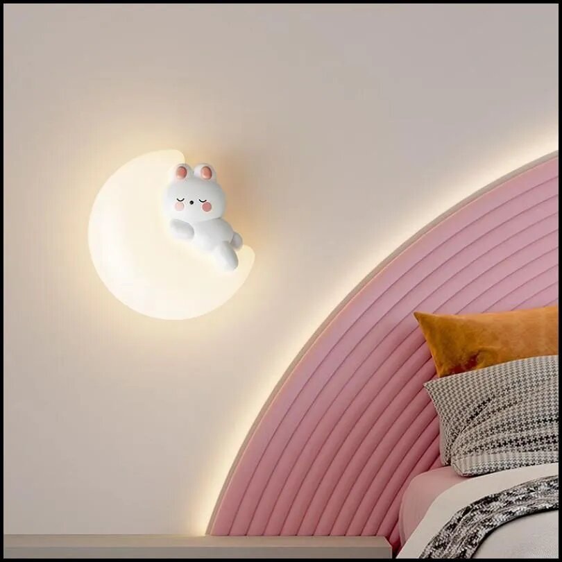Настенный светильник для детской комнаты, 12 Вт, белый акрил, луна с кроликом