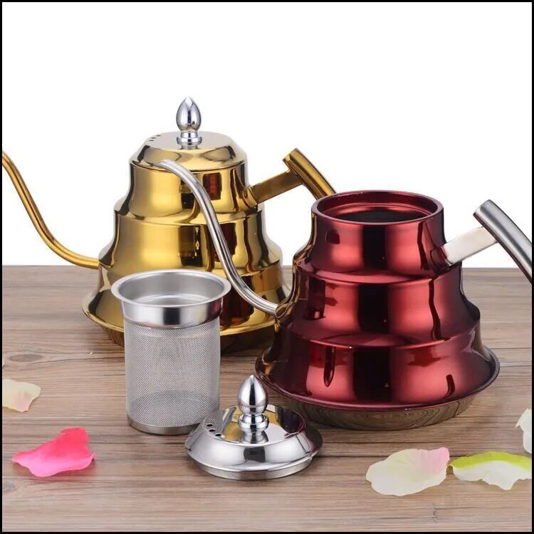 Чайник ZHUJIE KETTLE из нержавеющей стали для пуровера, золотистый, 1.2 л, для индукционных и электрических плит — фото 1