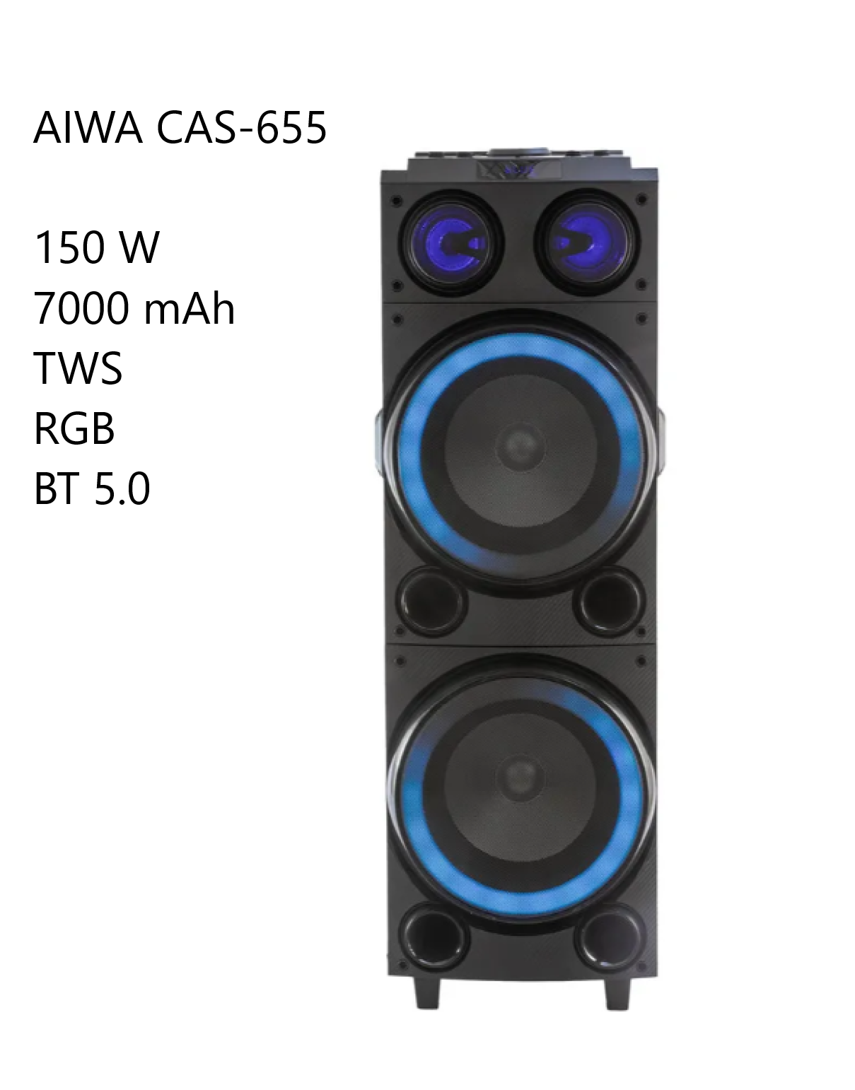 Колонка Bluetooth AIWA CAS-655, 150Вт, аккумулятор 7000 мА·ч, беспроводная