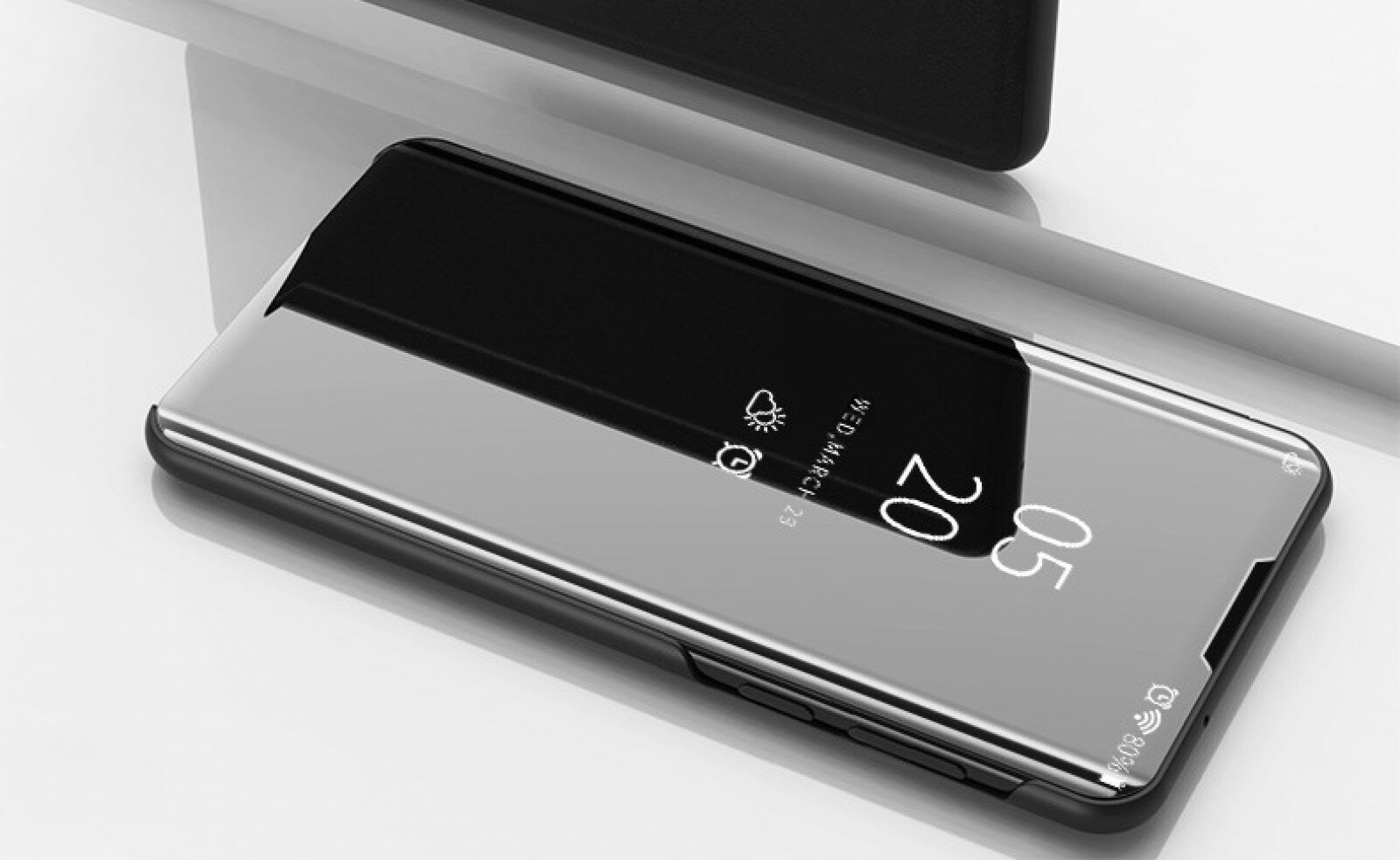 Чехол-книжка MyPads Clear View Cover для Samsung Galaxy M32 2021 с зеркальной полупрозрачной крышкой черный