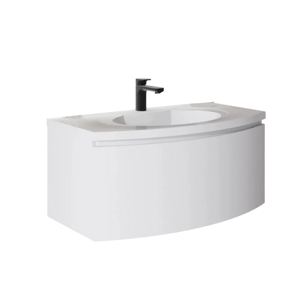 Тумба с раковиной Itana Arko Y 90 подвесная, 89$9 см, белая, матовая, из МДФ, с ящиками, раковина для ванной, из искусственного камня, прямоугольная