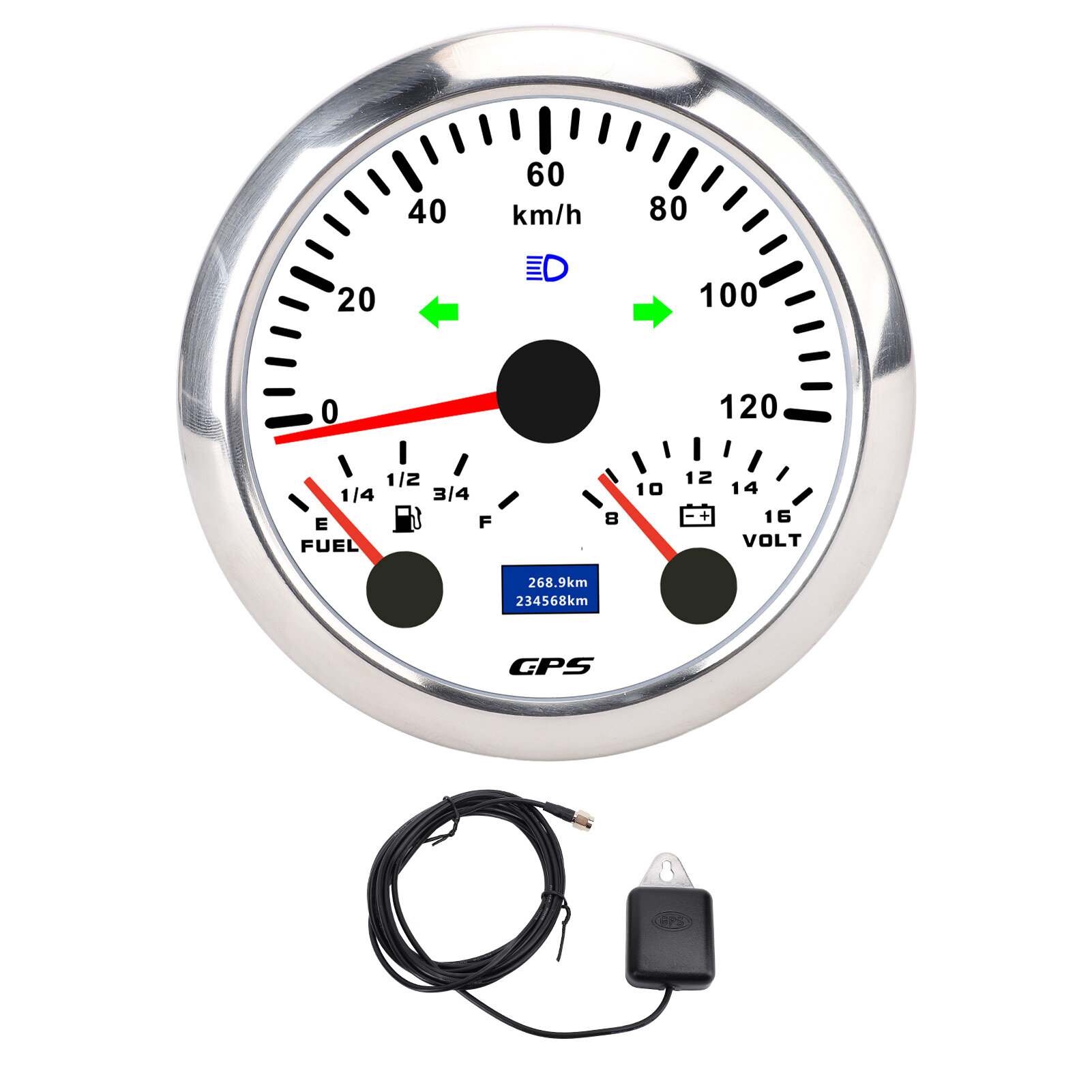Gps спидометр одометр 85 мм 3 в 1 с вольтметром уровнем топлива и поворотниками 120 км ч для авто яхты грузовика 7 цветов подсветки белый циферблат серебристый ободок cx8304