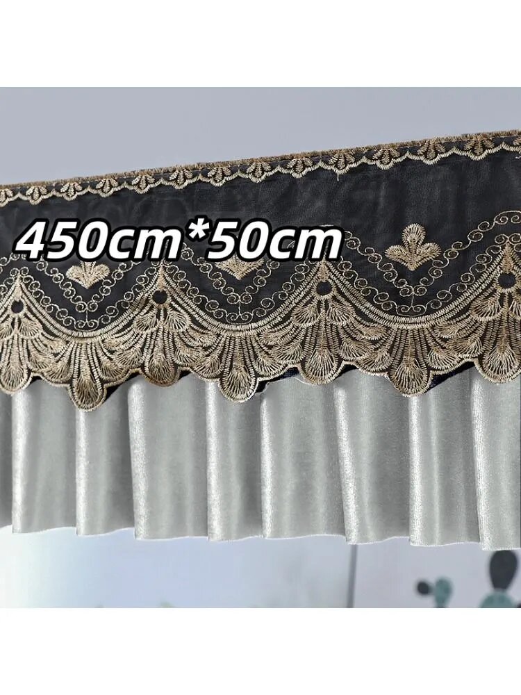 Ламбрекен для штор самоклеящийся, без сверления, короткий, тканевый с кружевом, в европейском стиле