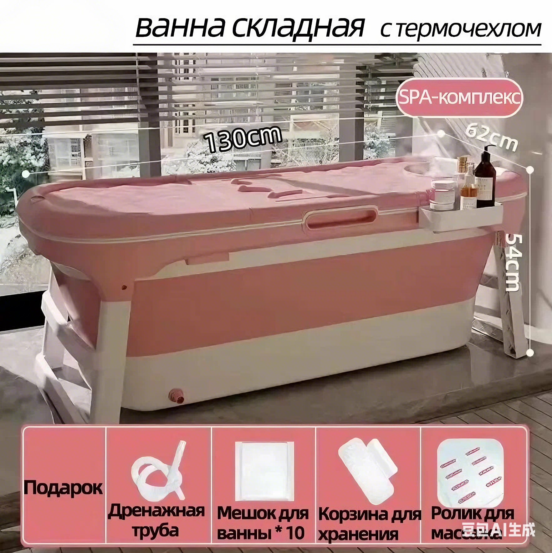 Ванна складная для взрослых, С чехлом для тепла, для зимнего утепления, SPA-комплекс, 130cm