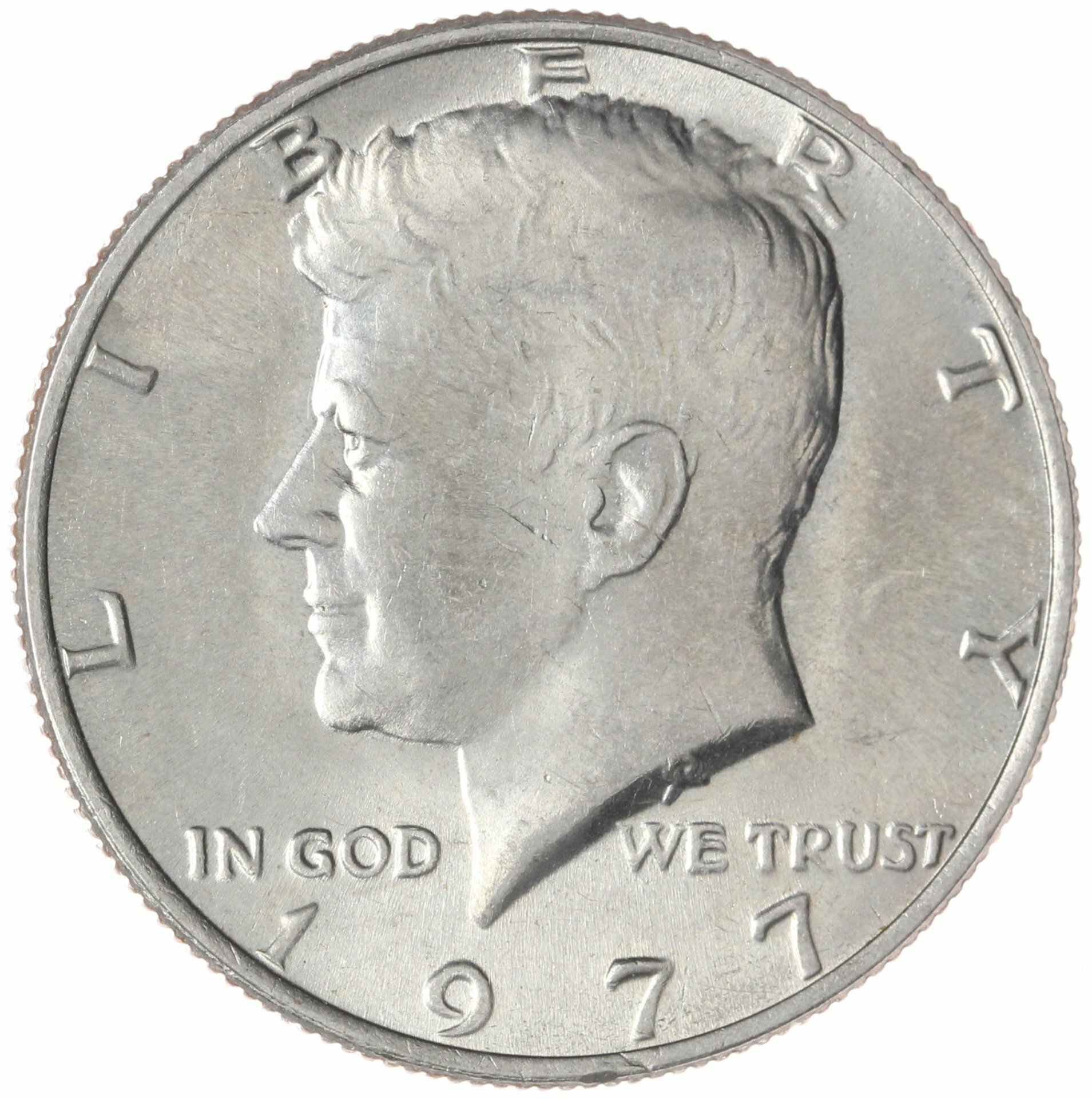 США 50 центов 1/2 доллара, half dollar 1977 Kennedy Half Dollar Кеннеди без обозначения монетного двора, Медь, покрытая медно-никелевым сплавом