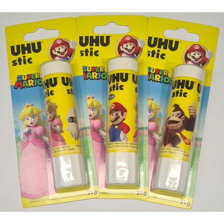 Клей-карандаш UHU Stic 21 гр. Серия Супер Марио, ассорти, блистер, Комплект 3 шт. (UHU 50190 Super Mario Bros. SET3)*