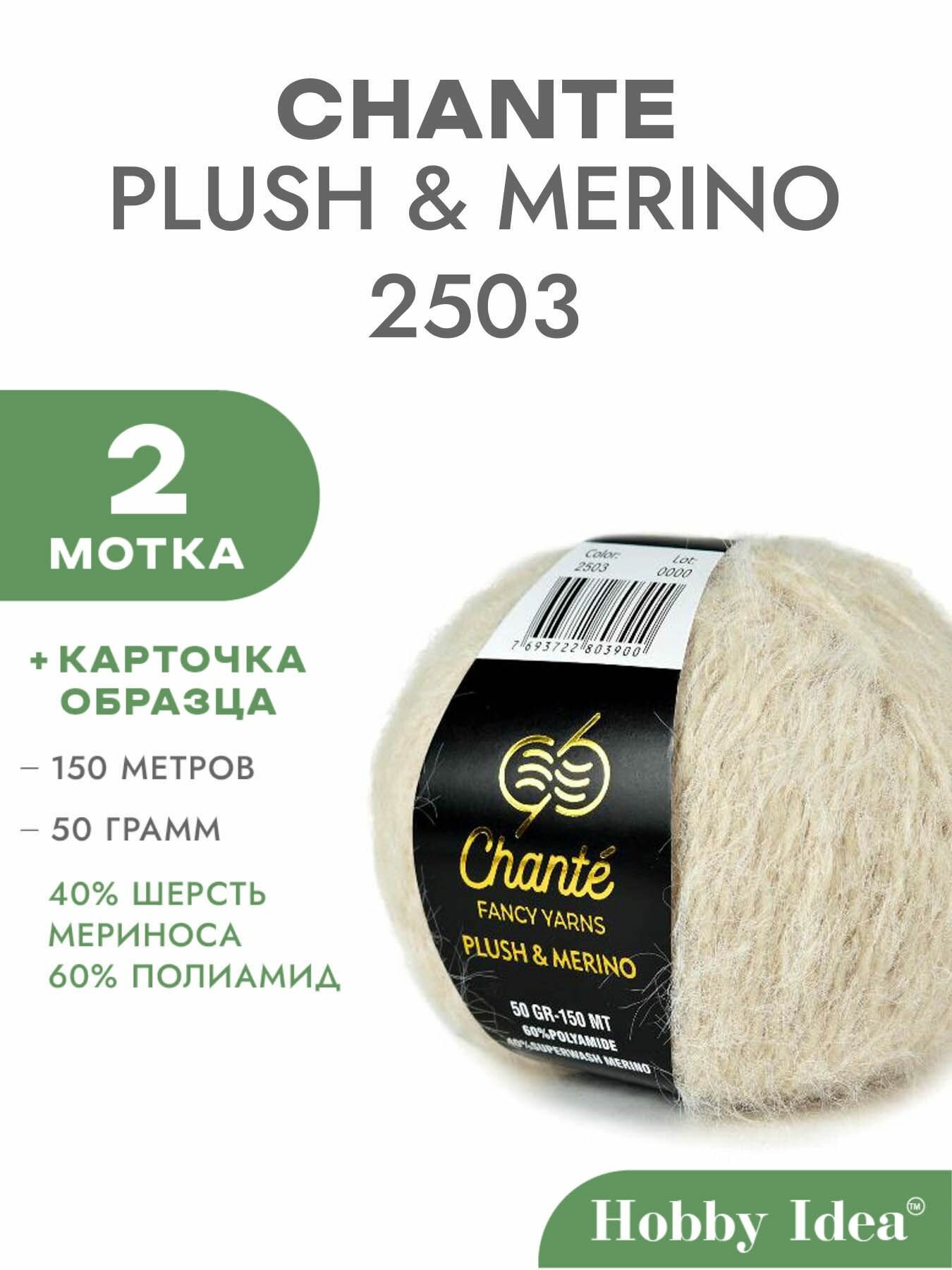 Пряжа Chante Plush & Merino 2503 Бежевый 2 мотка (Нитки пушистые Шантэ Плюш и Мерино)