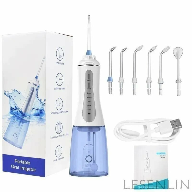 Ирригатор для полости рта портативный Asia Care PRO+, 6 насадок 5 режимов, прибор для чистки брекетов, языка, коронок, имплантов