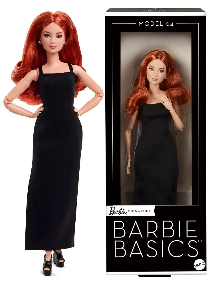 Кукла Barbie, Коллекционная кукла Basics Model 04, Рыжие вьющиеся волосы, черное мини-платье