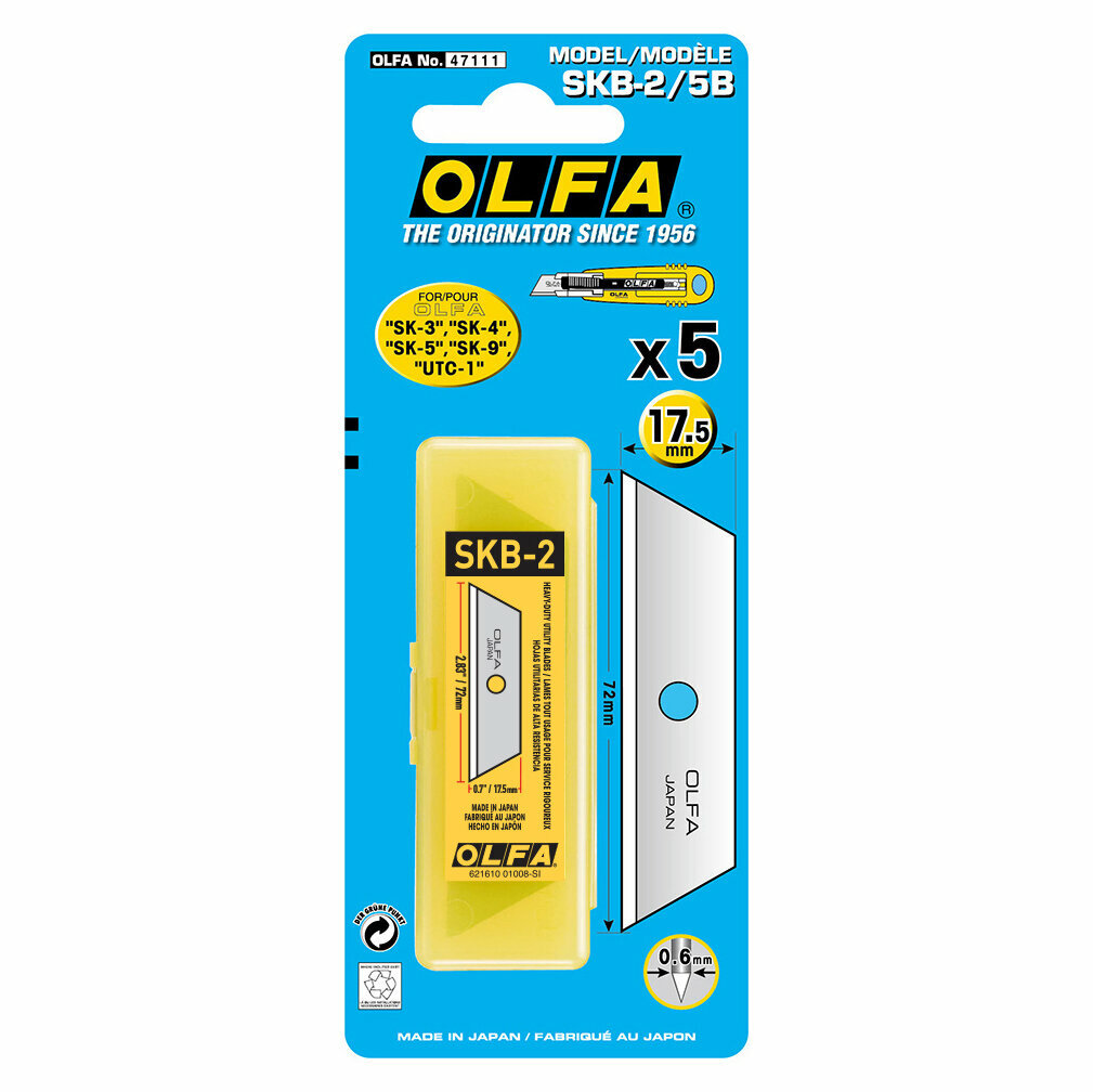 Запасные лезвия для ножа OLFA 5 шт, трапециевидные, серебристые SKB-2/5B