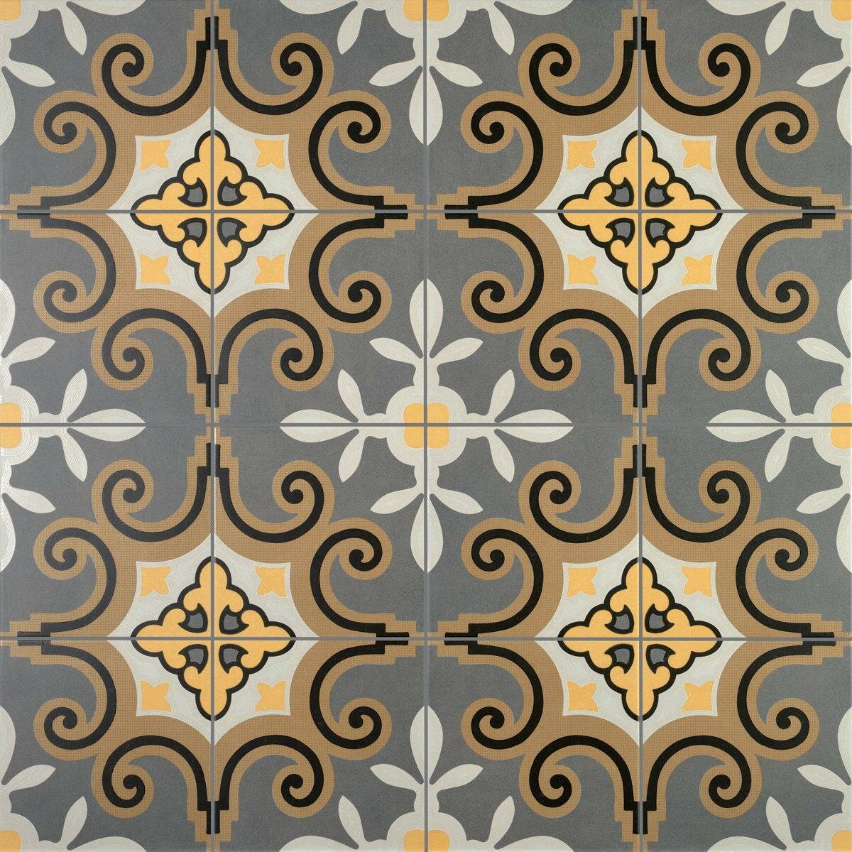 Керамогранит Motto Midnight Decor Matt 20x20 N100107 орнамент матовая Износостойкая, Мелкоформатная, Морозостойкая, морозостойкая