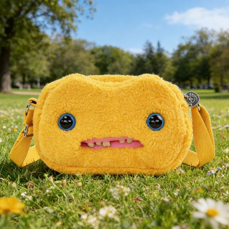 FUGGLER Fluffy crossbody Bag【Оригинал, подарочная коробка】 Серия "Большая голова" - Щербатый Мак-монстр (оранжевый)