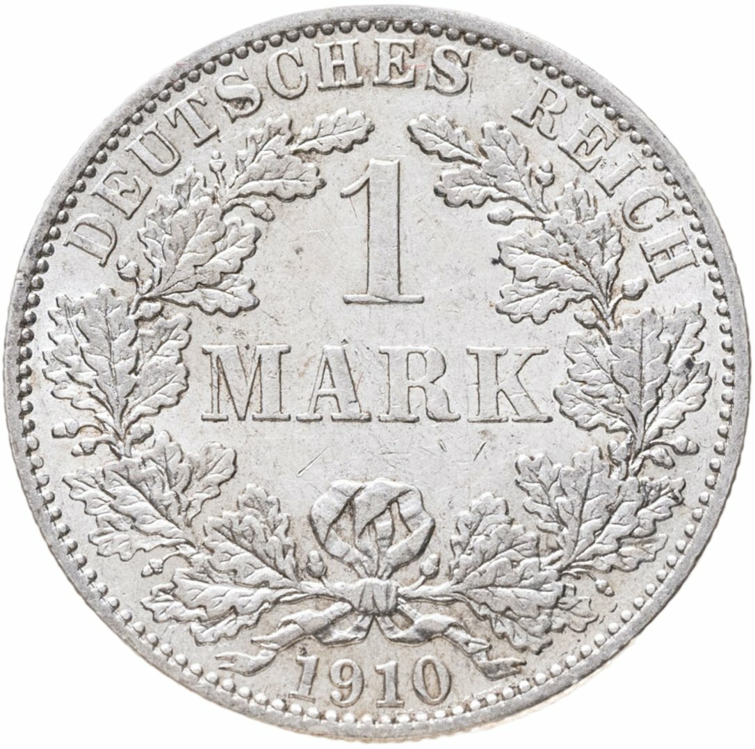 Германия 1 марка mark 1910 A знак монетного двора: "A" - Берлин, Серебро 900, в сохранности AU