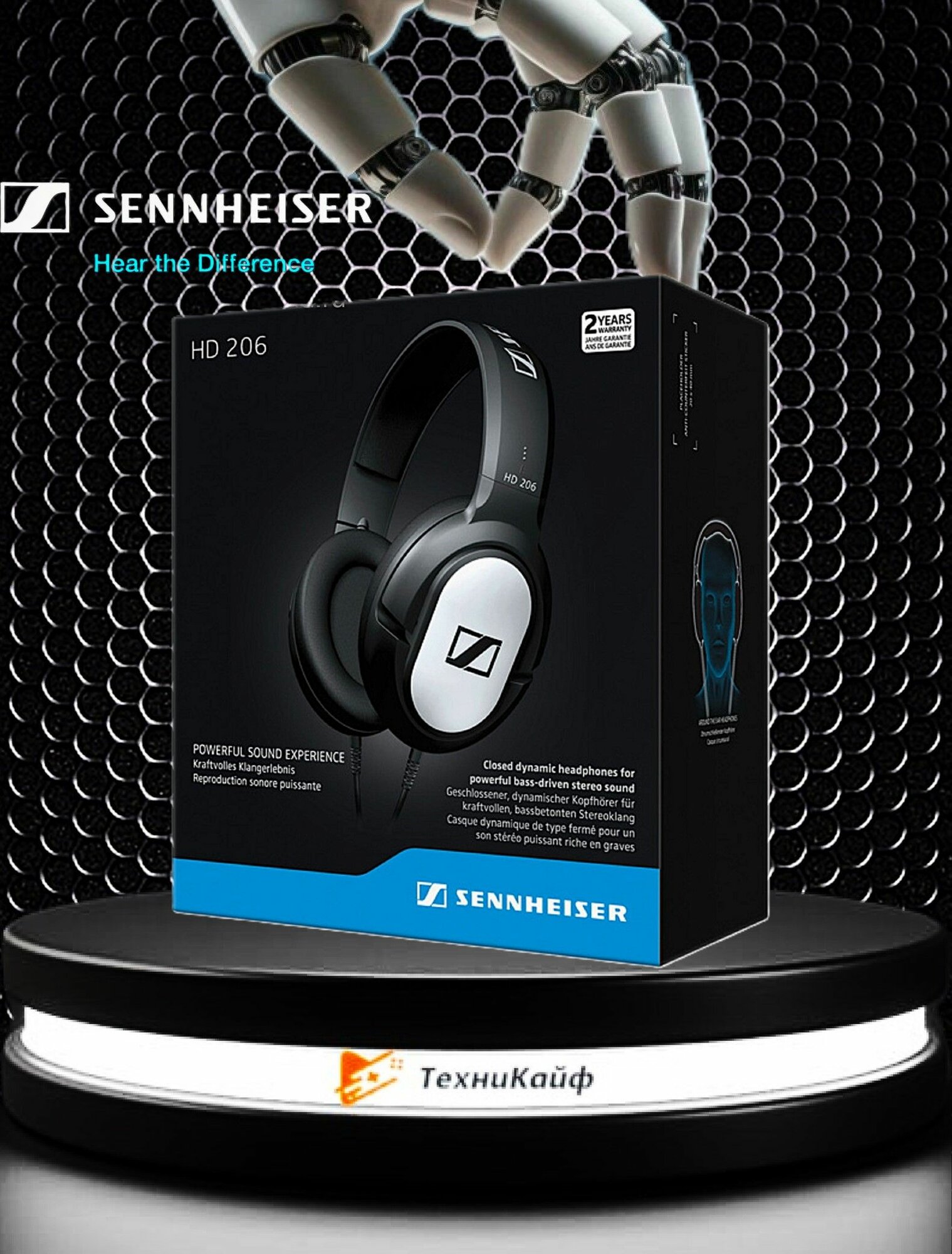 Sennheiser HD 206 Silver проводные наушники. jack 3.5 мм, jack 6.3 мм Чёрный / Black