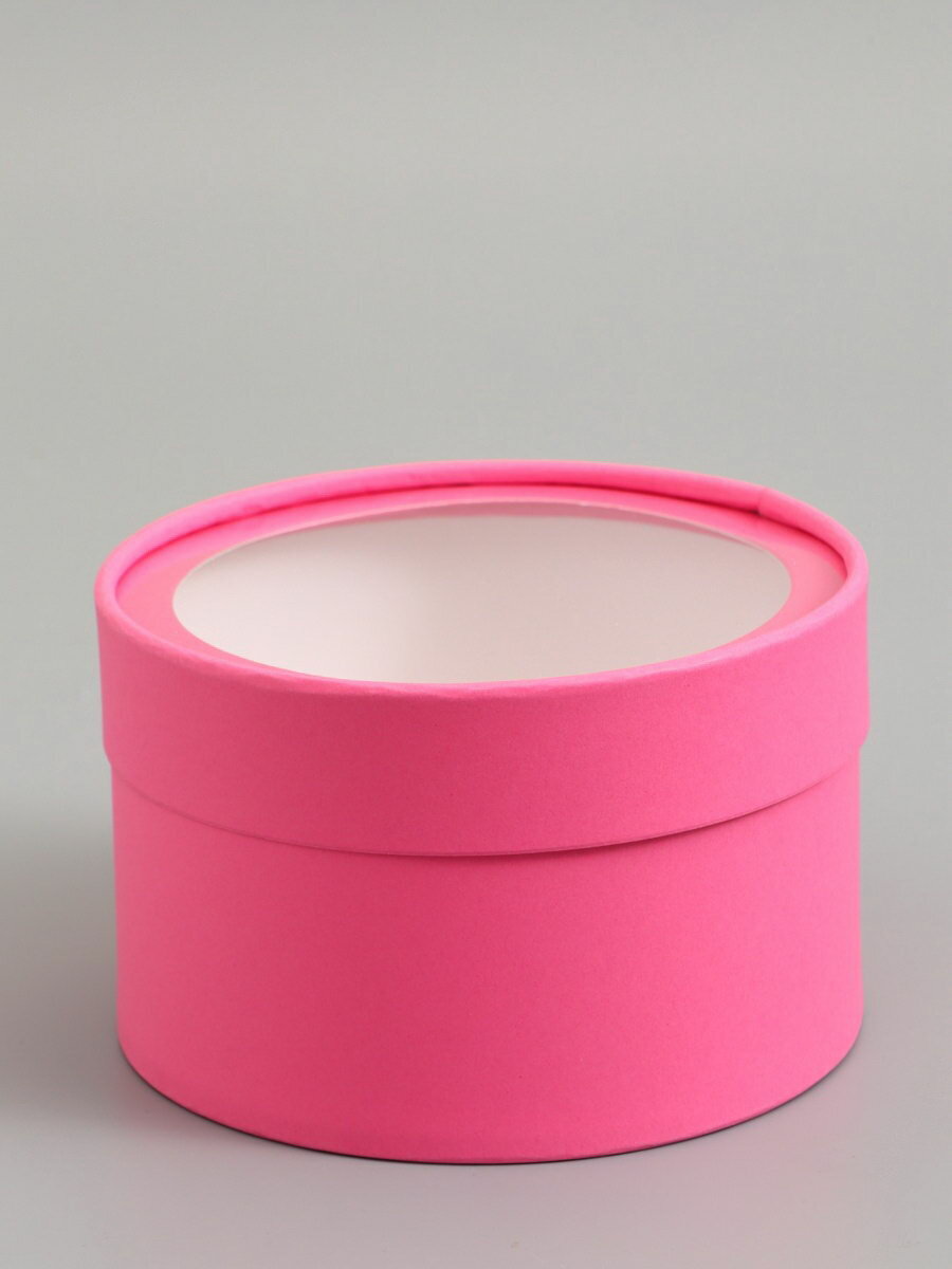 Подарочная коробка круглая, сливовая, завальцованная с окном, 16x11 см