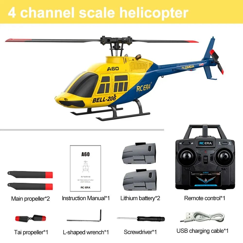 RC ERA A60 4CH 1/42 BELL-206 Позиционирование оптического потока 120-метровым 6-осевым гироскопом