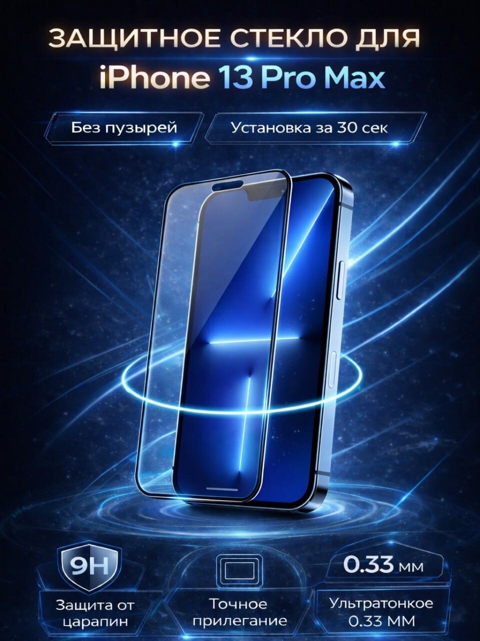 Защитное cтекло на iPhone 13 Pro Max, с установочным кейсом