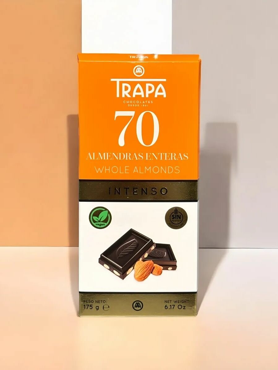 Шоколад Trapa горький 70%с цельным миндалем, без глютена 175г Испания