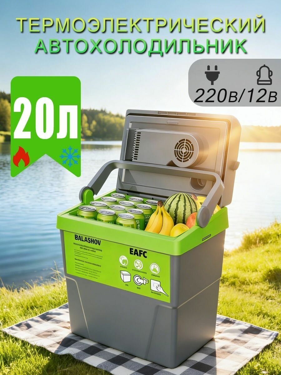 Холодильный контейнер 20 л, серый, 12В/220В, для пикника и продуктов