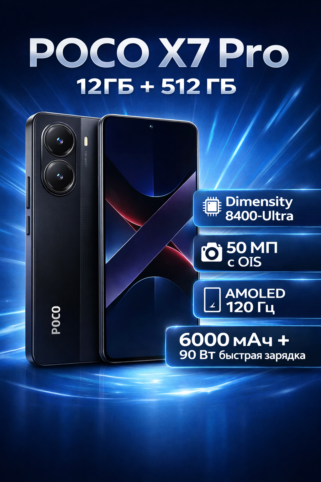 Смартфон Xiaomi Poco X7 Pro, 5G, 12/512 GB, Global, Black (черный)