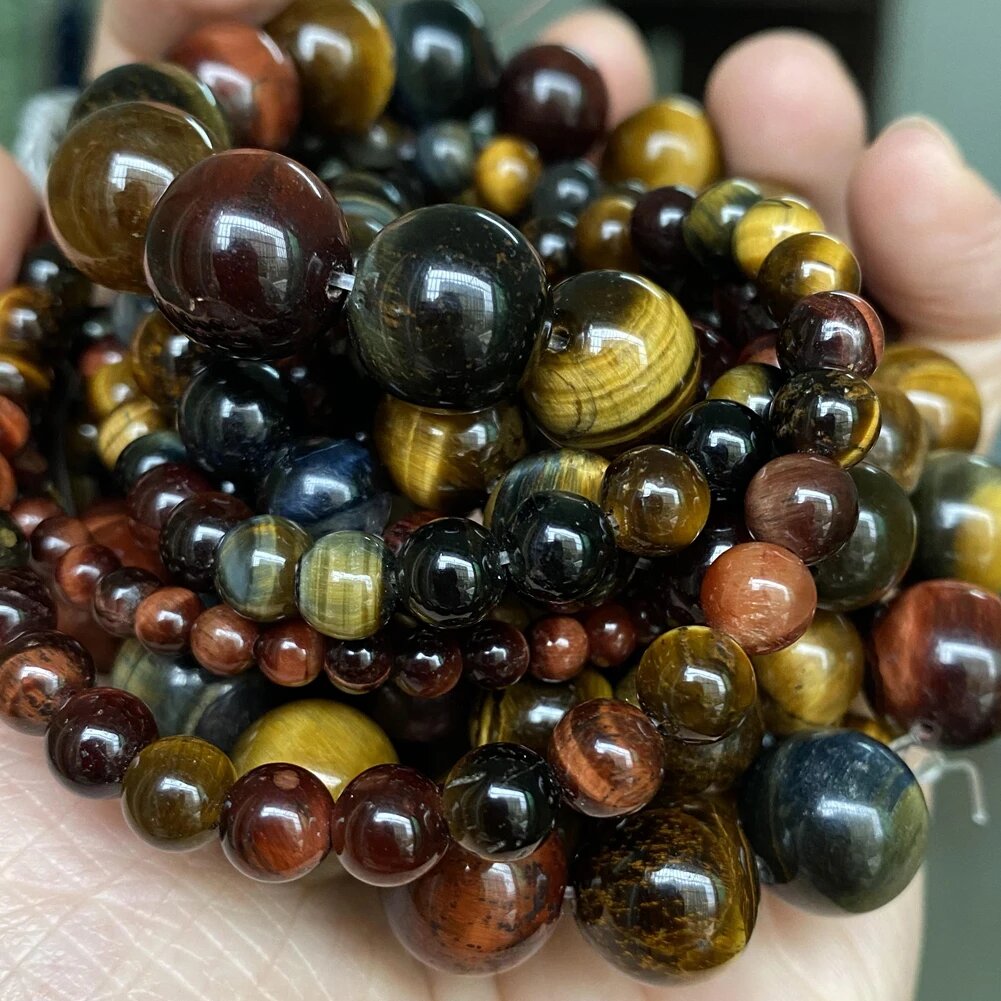 Бусины тигровый глаз, лава, амазонит, 6 мм, Multicolor