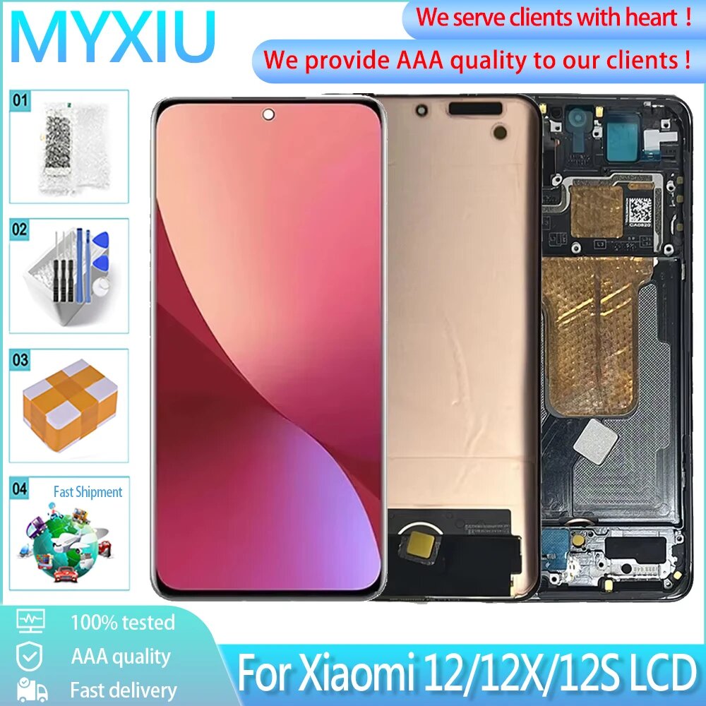 AMOLED-дисплей 6,28 дюйма для Xiaomi 12, сенсорный экран с рамкой, дигитайзер в With Purple Frame