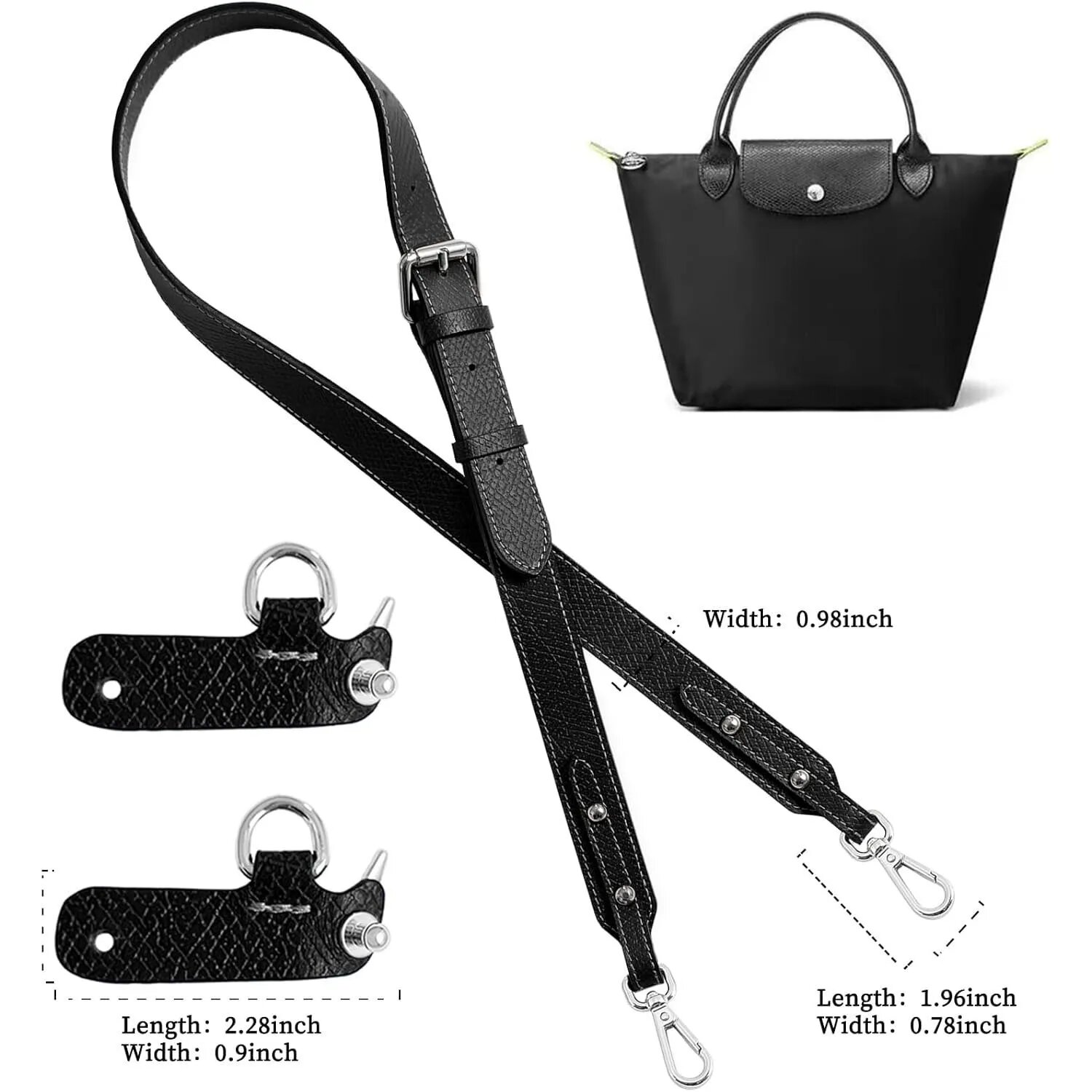 Ремень для сумки Longchamp черный, Black Silver Set