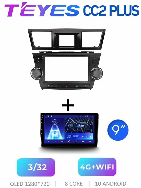 Магнитола 9" Teyes CC2 Plus 3/32 Gb для Toyota Highlander 2 XU40 2007-2013 F3