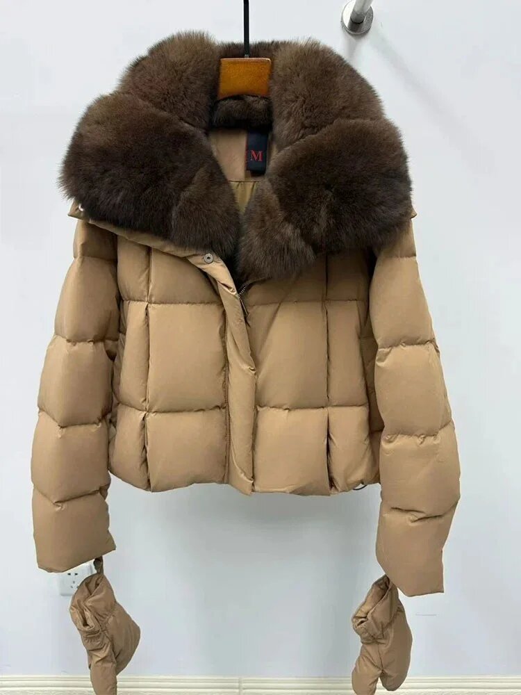 Женская Повседневная Теплая Куртка Из Натурального Меха Лисы С Воротником Из Гусиного Пуха, Короткая, На Молнии