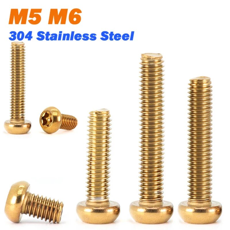 Золотые антивандальные винты Torx из нержавеющей стали 304 M5 M6 8~35мм для мотоциклов M6x10mm