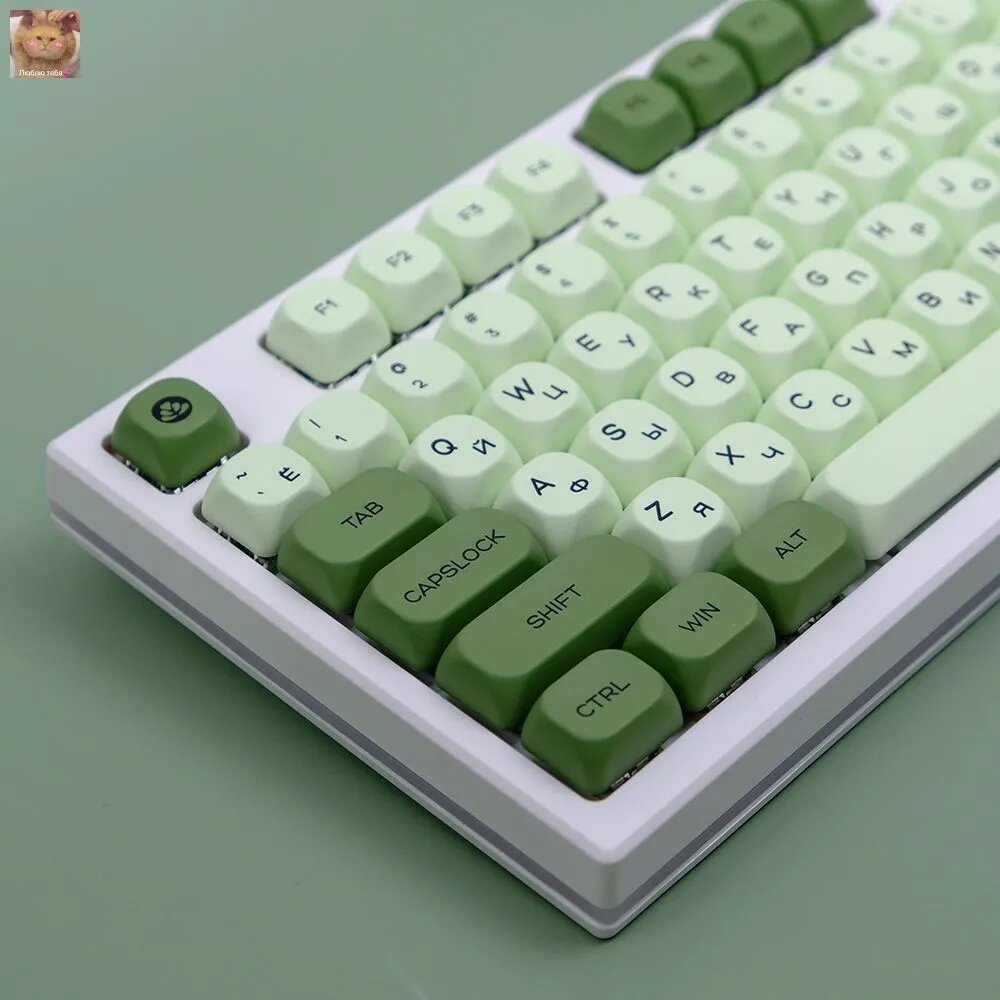 OXY MOMENT Русский кейкап клавиатуры Зеленая мята -Rome143pcs с профилем PBT KOA Profile Двухцветное литье для клавиатур 61/64/68/75/87/98%
