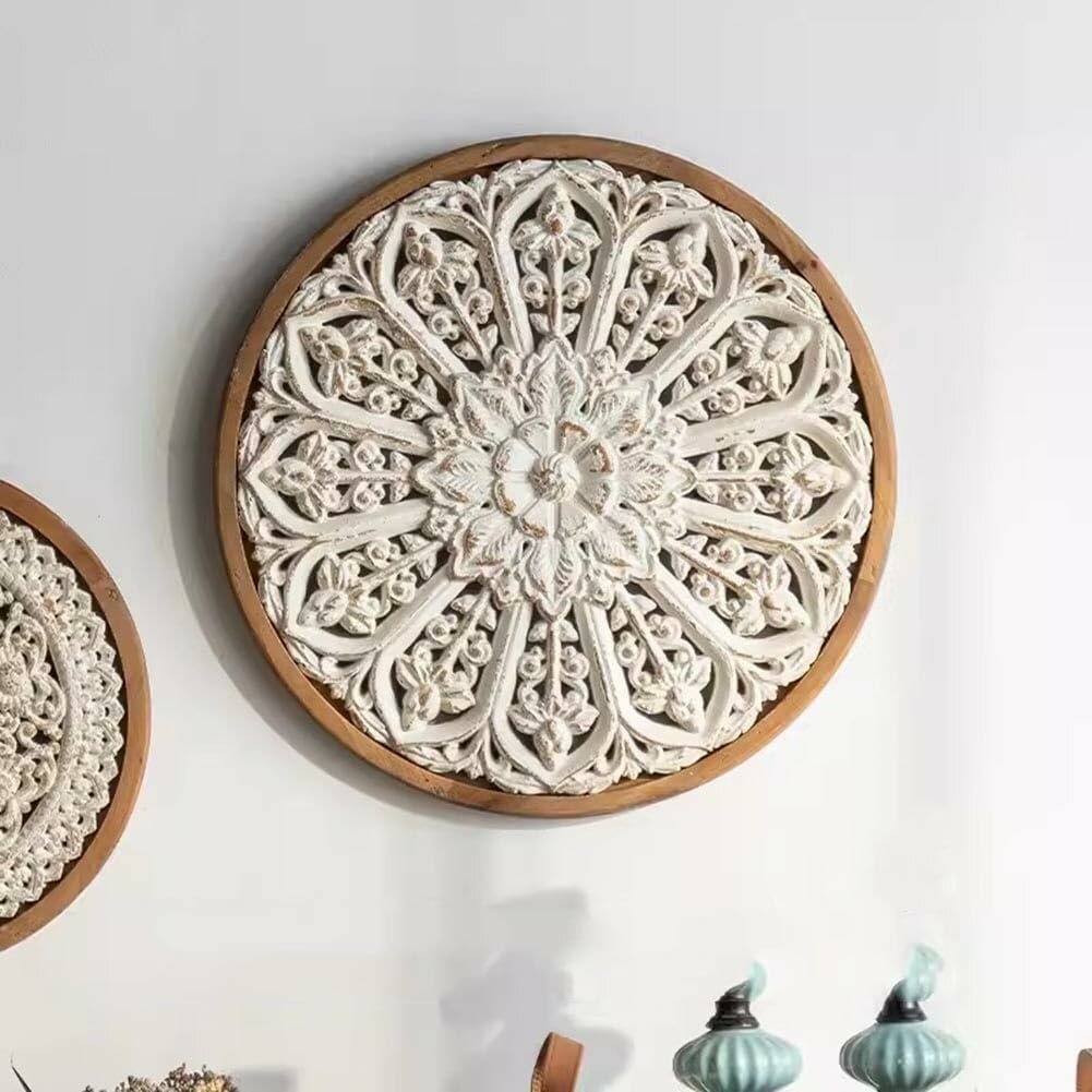 Круглая резная настенная панель, натуральное дерево, винтажный дизайн, идеальна для гостиной и спальни
