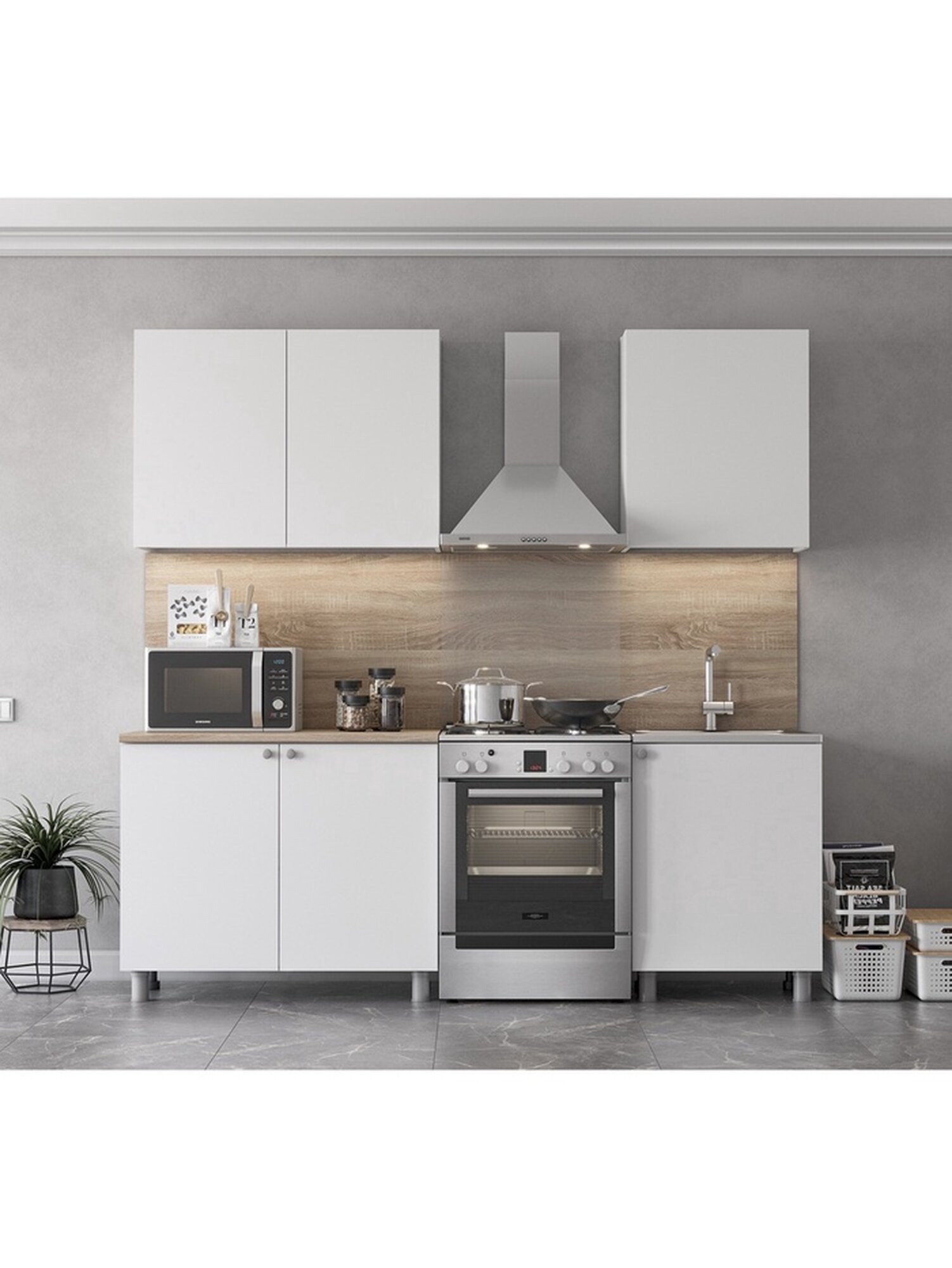 Кухонный гарнитур прямой «КГ6», 1600 мм, цвет белый/столешница дуб сонома