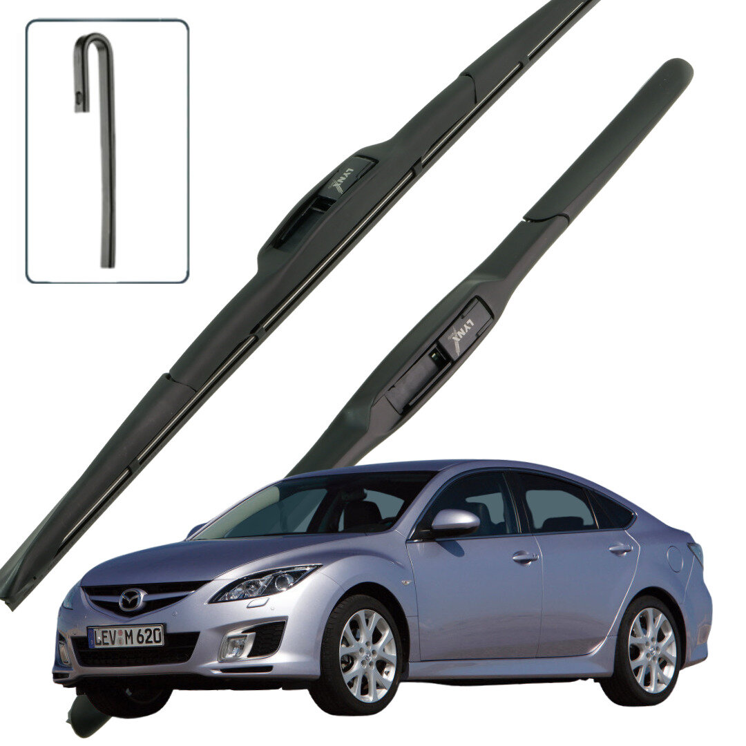 Дворники Mazda 6 (2) GH / Мазда 6 лифтбек 2007 / 2008 / 2009 / 2010 Щетки стеклоочистителя гибридные ОЕМ для автомобиля LYNXauto 600мм-400мм к-т 2шт.