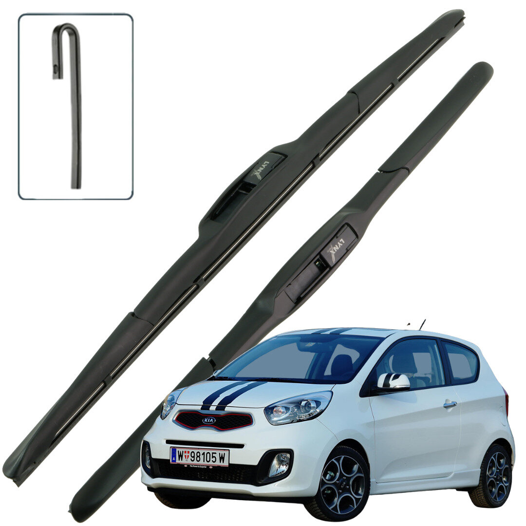 Дворники Kia Picanto (2) TA / Киа Пиканто ТА хэтчбек 3 дв. 2011 / 2012 / 2013 / 2014 / 2015 Щетки стеклоочистителя гибридные ОЕМ для автомобиля LYNXauto к-т 2 шт, 550мм-400мм