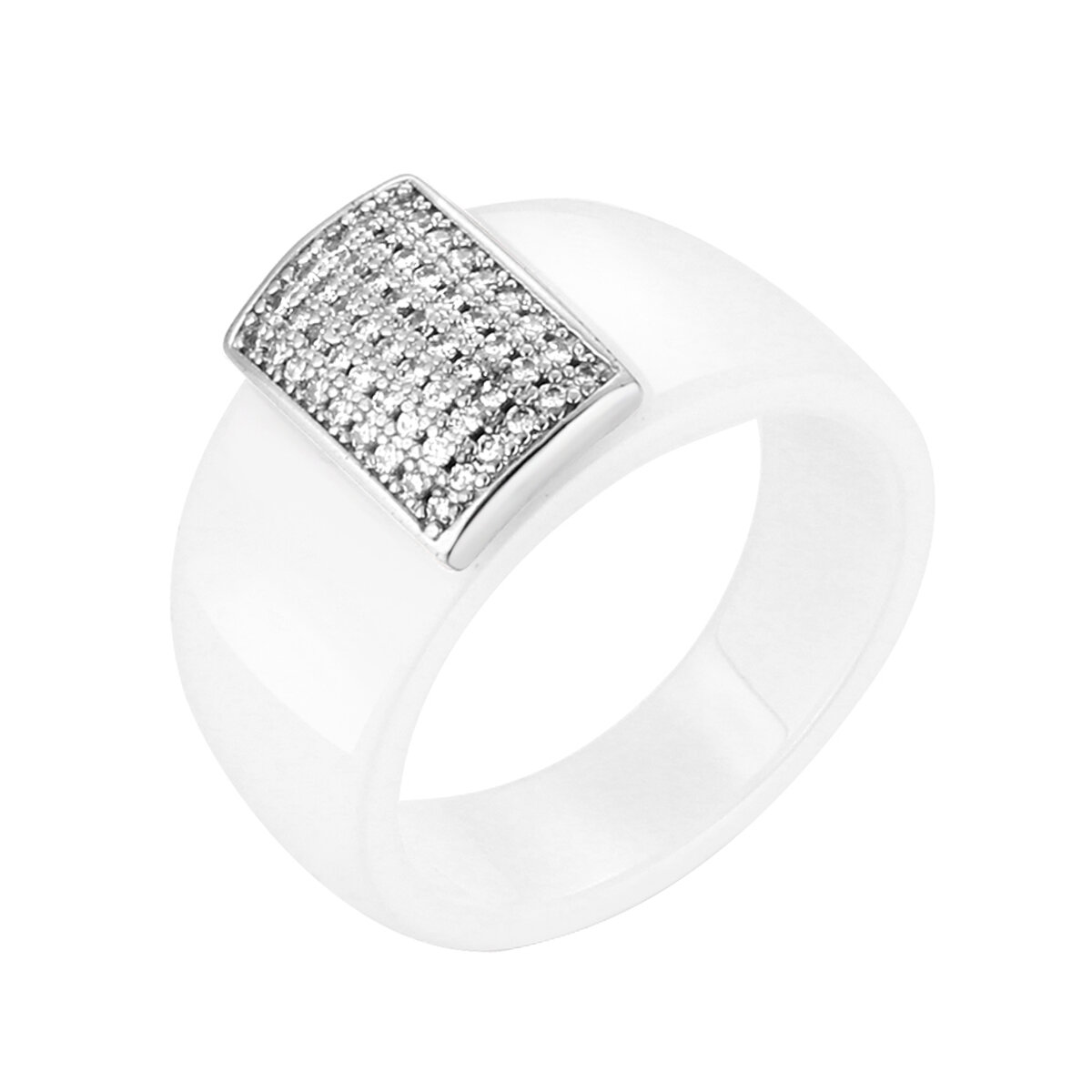 Кольцо, серебро, 925 проба, керамика, фианит