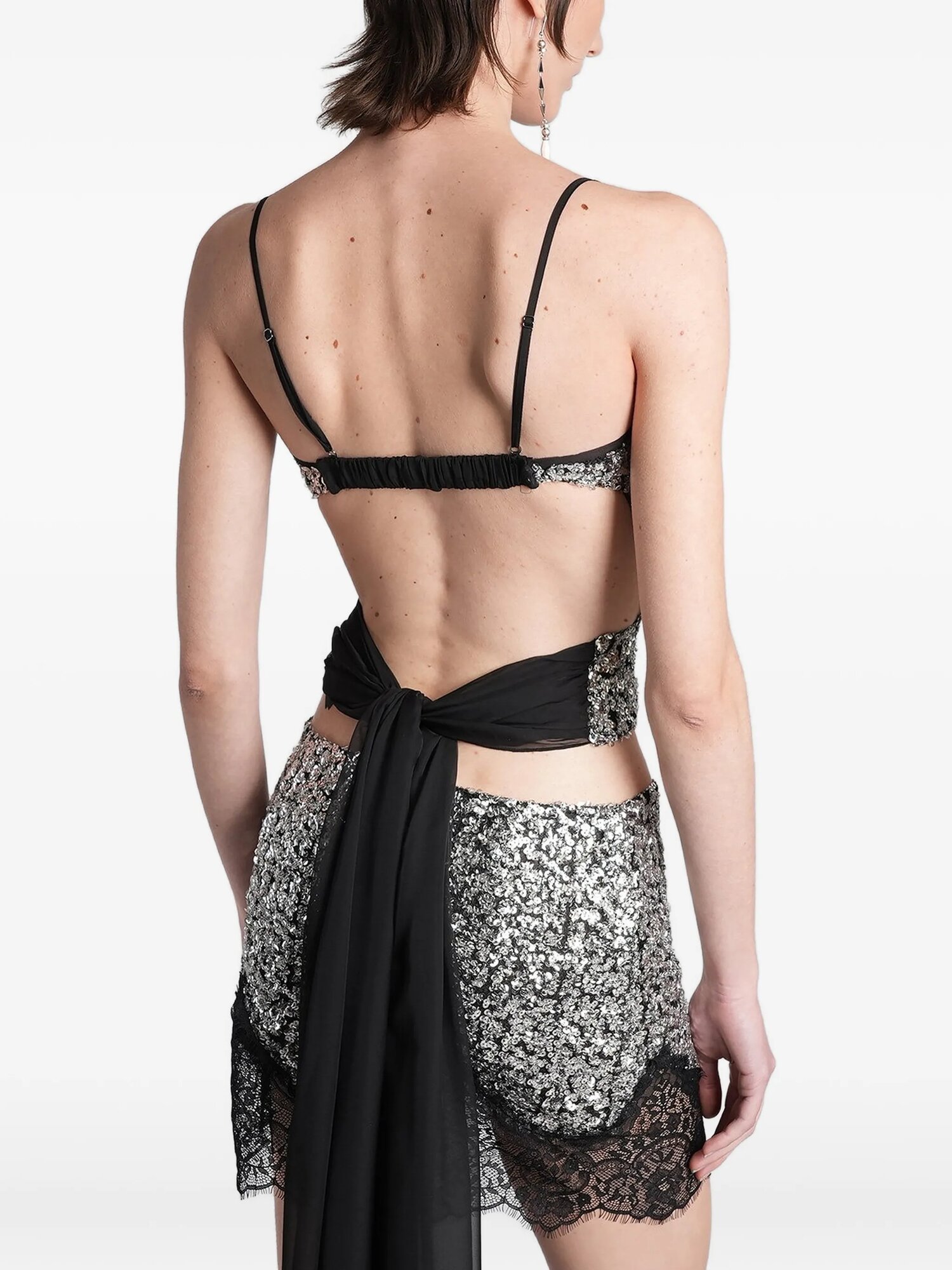 Топ SIEDRES Sequin-embellished backless top, размер 44, серебристый/красный — фото 1