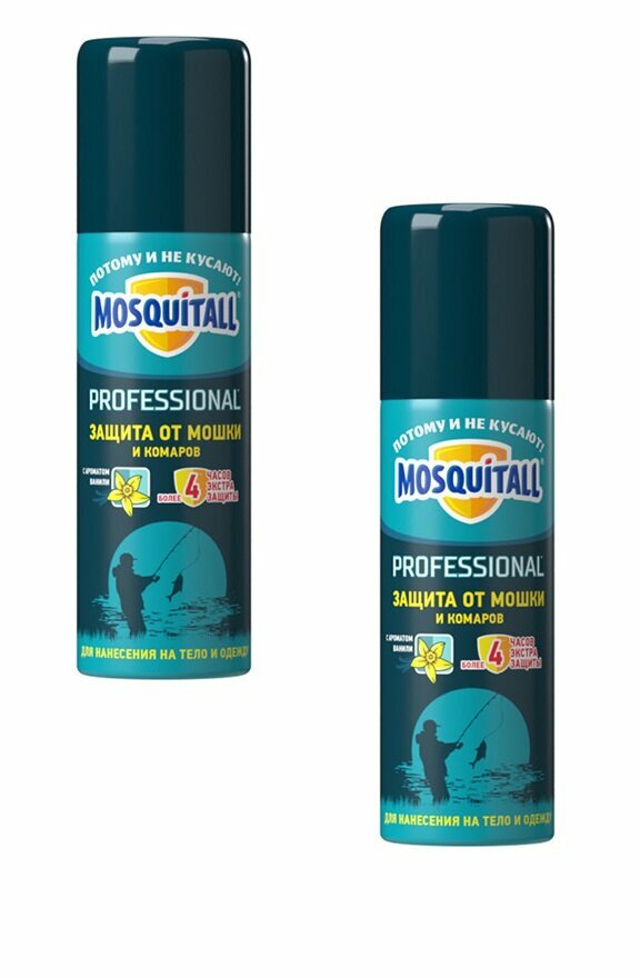 Средство Mosquitall от насекомых Аэрозоль Профессиональная защита от мошки и комаров,125 мл 2шт