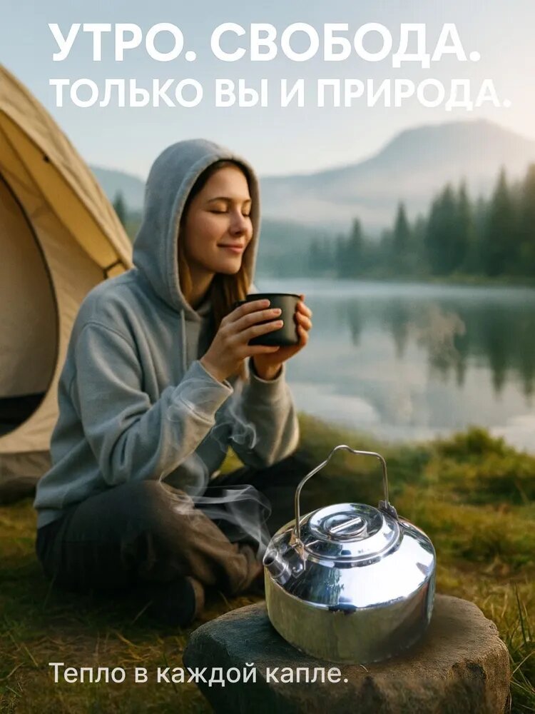 Чайник туристический походный НиКа Маркет, нержавеющая сталь, 1л, 280г, не боится огня — фото 1