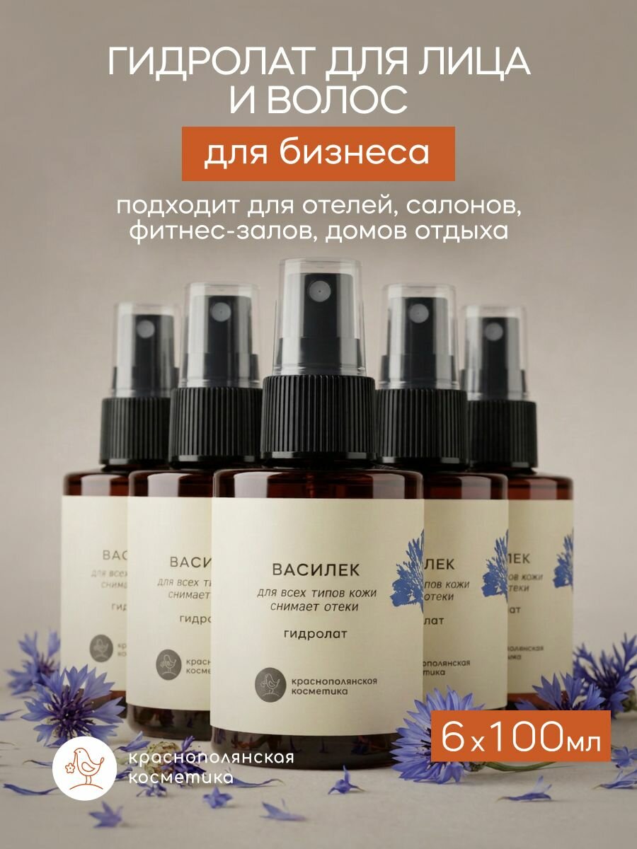 Краснополянская косметика Набор Спрей для тела, лица и волос, гидролат для лица и волос "Василек", против темных кругов и мешков под глазами, для бизнеса, 100 мл, 6 шт. HoReCa