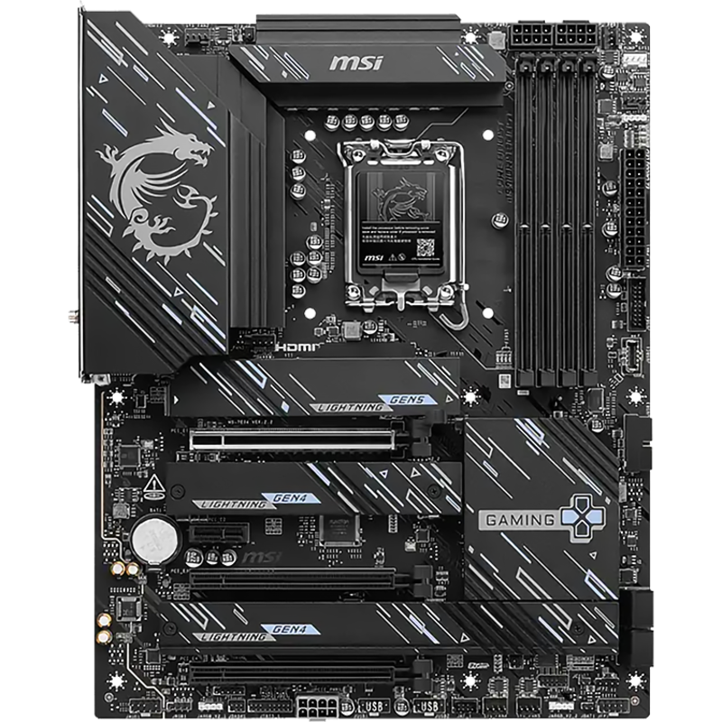 MSI Материнская плата Socket1851 MSI Z890 GAMING PLUS WIFI6E (iZ890, 4xDDR5, M.2, SATA III, RAID, 3xPCI-E, HDMI, DP, 5Гбит LAN, WiFi, BT, 10Гбит USB, 10Гбит Type-C, ATX) (ret)